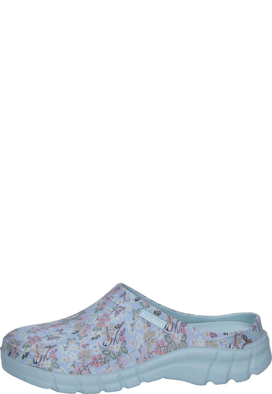 Garden clog LILY light blue with feminine floral pattern by AJS Blackfox