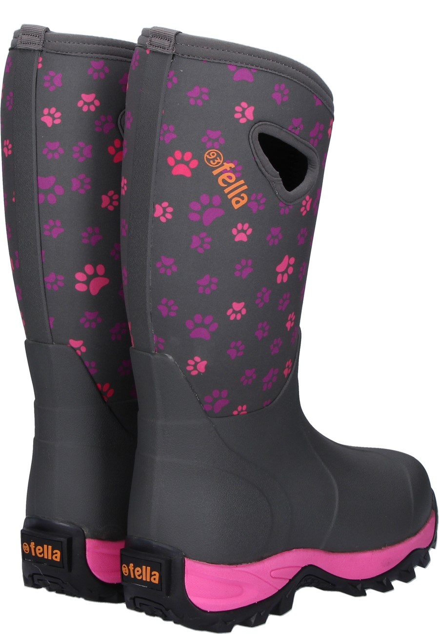 Ladies rubber boot PAW WALKER HIGH GREY / ROSA by Fella
