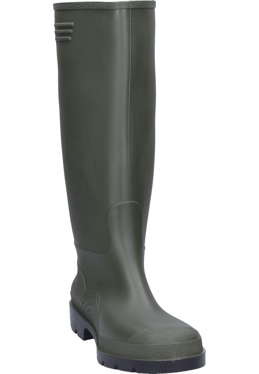 Green low-priced Dunlop PVC Wellington boot for work and leisure