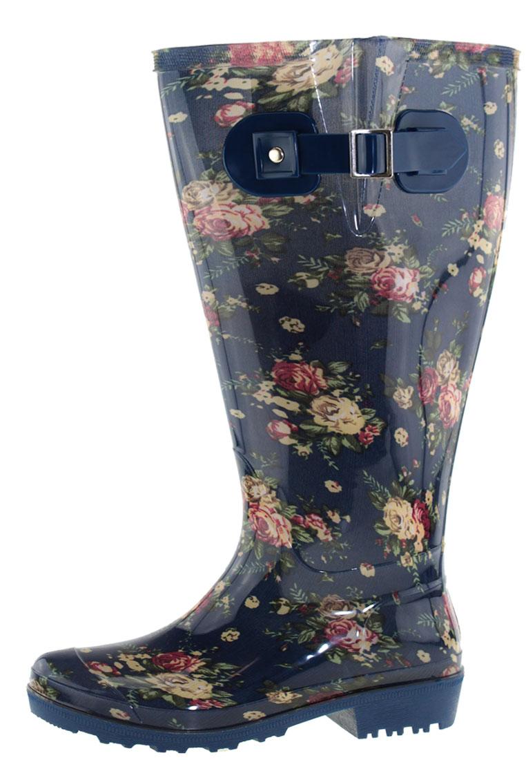 Wide Wellie Blue Flowers XXL Wellington boots with Wide Shaft