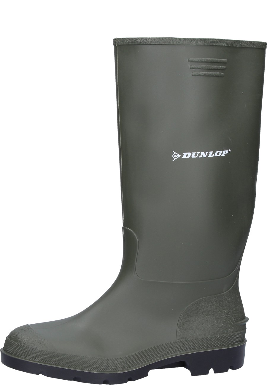 Green low-priced Dunlop PVC Wellington boot for work and leisure