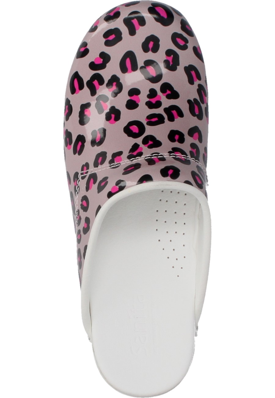 Fashionable clog ROSE LEOPARD by Sanita with leo patter