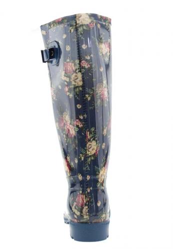 Wide Wellies blue Flowers Wellington boots with XL Wide Shaft