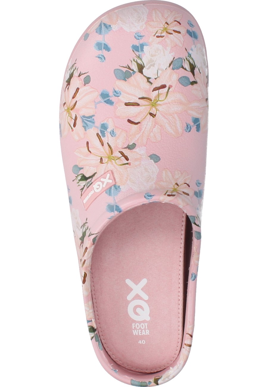 Women's clog pink with floral print | XQ Footwear